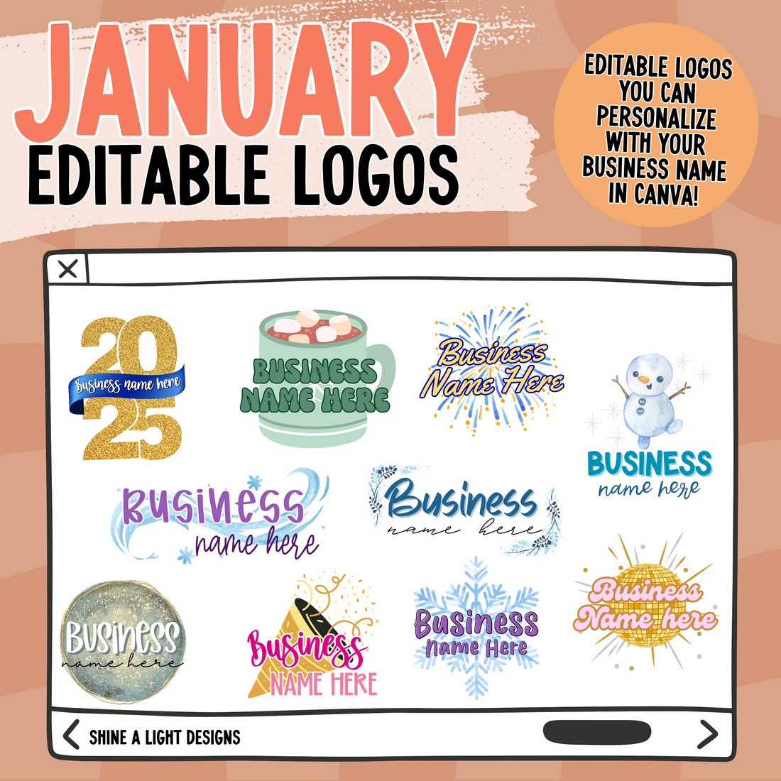 Editable January Logos *Requires Canva Pro – Shine A Light Graphic Design