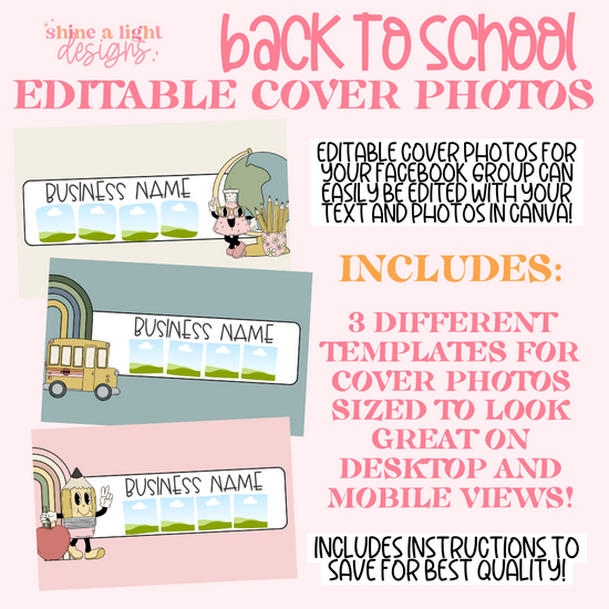 Back To School Editable Cover Photos – Shine A Light Graphic Design