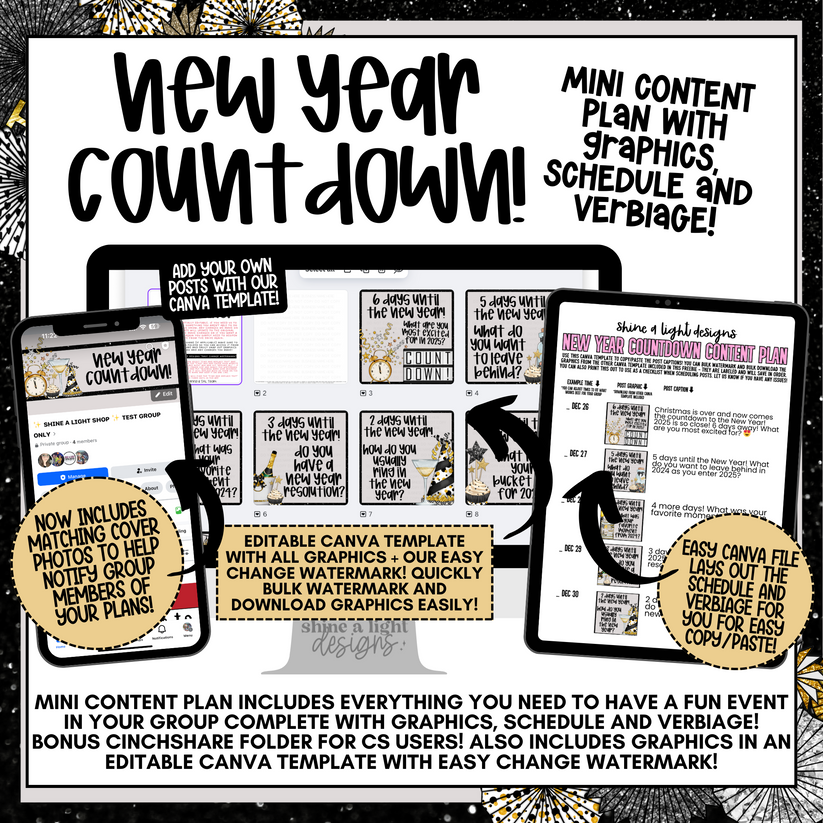 New Year Countdown Content Plan- Graphics, Schedule + Verbiage for Any ...