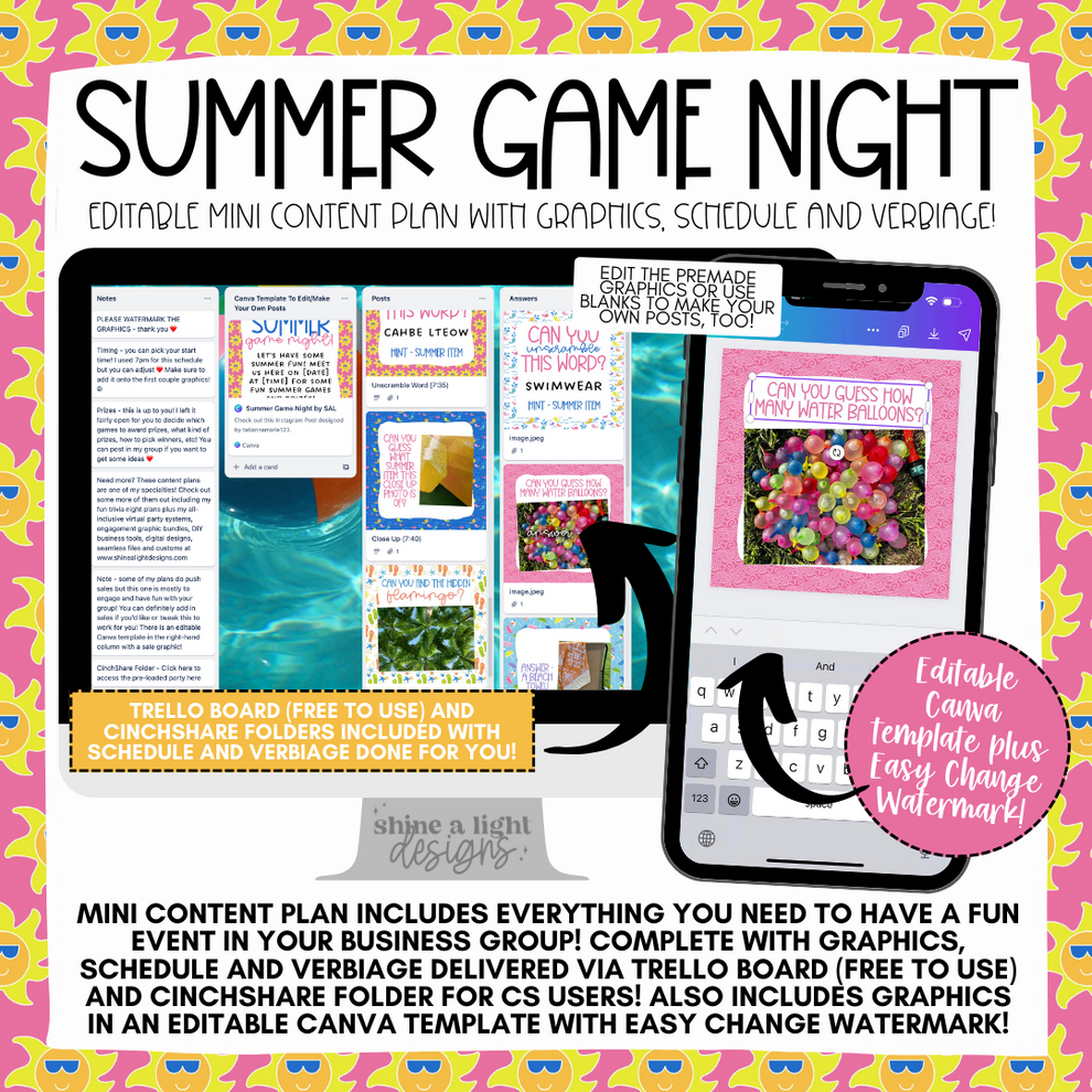 Summer Game Night Mini Content Plan - Graphics, Schedule + Verbiage fo ...