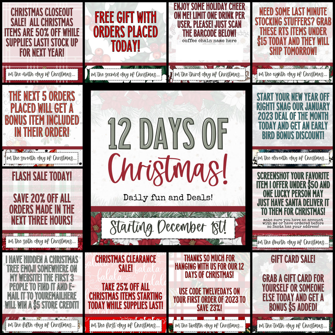 Canva-Editable 12 Days of Christmas Bundle – Shine A Light Graphic Design